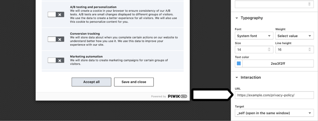Update the link to your privacy policy | Piwik PRO help center